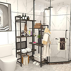 Gezen 6-Tier Industrial Bookshelf Wood Bookcase with Metal Frame, Tall Office Book Shelves Wooden Etagere Book Shelf, Open Storage Shelving Unit for Living Room/Study Room/Bedroom(Black Oak)