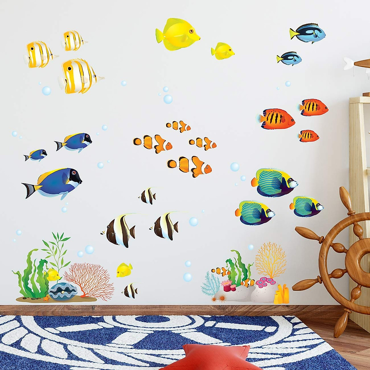 DECOWALL DWL-1811N Coral Reef Fish Kids Wall Stickers Wall Decals Peel and Stick Removable Wall Stickers for Kids Nursery Bedroom Living Room décor