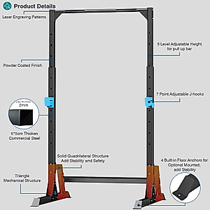 ULTRA FUEGO Adjustable Squat Rack Power Cage with Pull up Bar, Power Rack Weight Lifting Home Gym Power Zone J-Hooks W/Rubber Padding (SQAUT Rack)