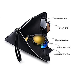 JIM HALO Magnetic 5Pcs Polarized Clip-on Sunglasses Square Lenses Plastic Frame for Night Driving (2218A)