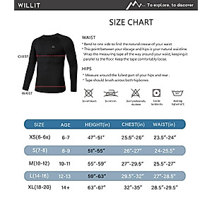 Willit Youth Boys' Compression Thermal Shirts Fleece Baselayer Long Sleeve Girls' Kids Football Soccer Undershirts Black L