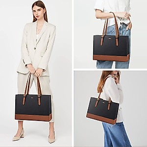 LOVEVOOK Laptop Bag for Women, Fashion Tote Bag, Large Capacity Computer bag, Vegan Leather Work Handbag, Messenger Bag Purse Set, Business Office Briefcase Fit 15.6 Inch Laptop, Black