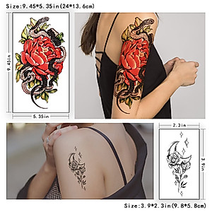SOOVSY 70 Sheets Temporary Tattoos Adult, Snake Half Sleeve Tattoos for Men, Flower Fake Tattoos, Long Lasting Skull Tattoos Temporary Realistic with Eagle Insect for Women Girls
