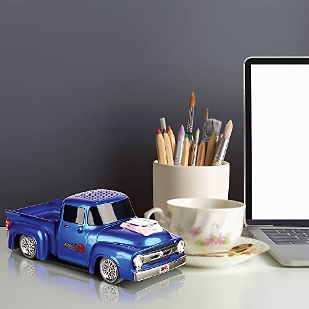 QFX Bluetooth 1956 Pickup Truck Replica Speaker, 3-inch Speakers, Hands Free Link, Built-in Microphone, FM Radio and LED Party Lights, Blue - BT-1956 BL