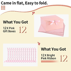 WLUSEAXI 12pack Gift Boxes with Lids,Pink Gift Boxes Bulk with Bow Ribbon,Bridesmaid Proposal Box for Presents Kraft Paper Gift Boxes for Wedding,Christmas,Halloween,Baby Shower