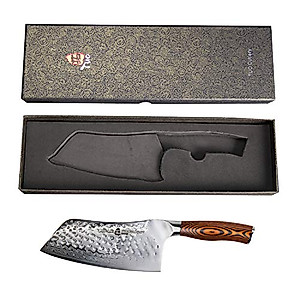 TUO Cutlery Cleaver Knife - Japanese AUS-10 Damascus Steel Hammered Finish - Chinese Chef's Knife for Meat and Vegetable with Ergonomic Pakkawood Handle - 7" - Fiery Phoenix Series