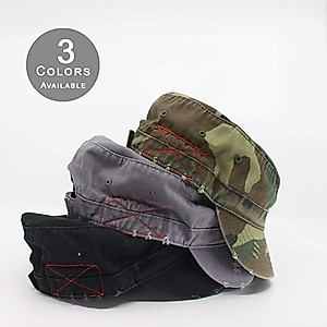 The Vintage Year Washed Cadet Cotton Twill Adjustable Military Radar Distressed Caps (Distressed Black)
