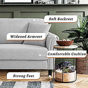 Shintenchi 87" Modern Sofa Loveseat Couch, Oversize Deep Seat Sofa, Loveseat Furniture with Hardwood Frame, Mid-Century Upholstered Couch for Living room, Bedroom, Round handrail, Light Gray