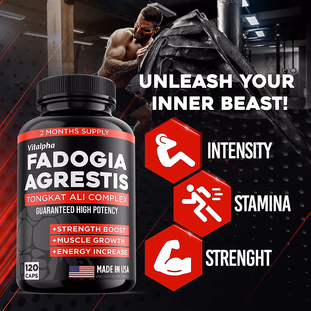 Ultra Concentrated 86,000mg Fadogia Agrestis Tongkat Ali Blend – 200:1 Tongkat Ali + 10:1 Fadogia Agrestis + Bioperine - Maximum Strength Blend for Athletic Performance & Muscle Mass - 120 V-Caps
