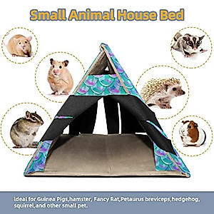 Green Mermaid Scale Pattern, Hamster House Habitat Bed for Small Animal Hamster Gerbils Chipmunks Squirrels Hedgehogs Guinea Pigs Habitat Decor