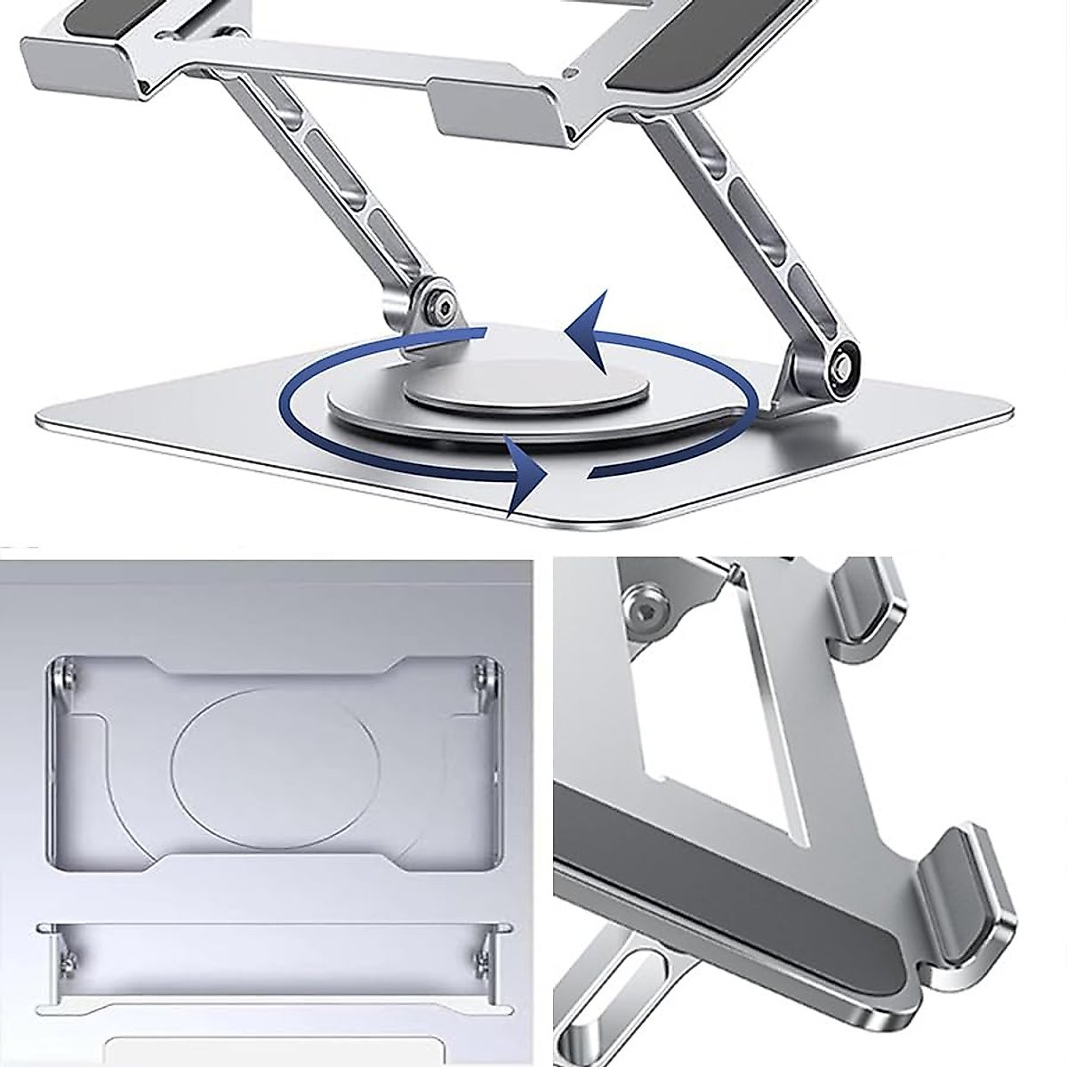 Peymoxra Laptop Stand Aluminum Computer Stand for Desk with 360° Rotating Base Adjustable Height and Angle Ergonomic Designe, Compatible with MacBook, Tablets and All Notebook 7-17" Silver