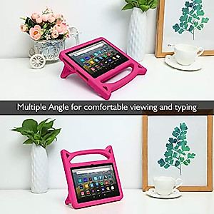 Fire HD 8 Tablet Case,Fire Tablet 8 Case,Amazon Fire HD 8 Tablet Case,Dinines Lightweight Kids Case with Handle Stand for Amazon Kindle Fire HD 8/8 Plus(12th/10th Generation,2022/2020 Release),Pink