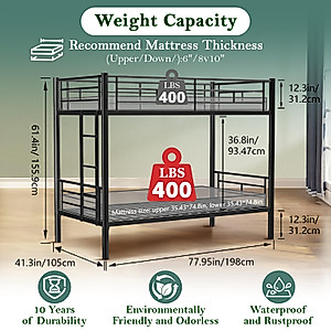 Cyranture Bunk Bed Twin Over Twin Size Convertible Bunkbed Metal Bunk Beds with Ladder & Guardrail Heavy Duty Beds Frame for Teens Adults Dorm Bedroom Guest Room, Black