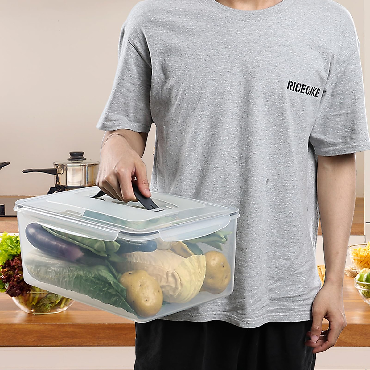 Uumitty 4 Pack Airtight Food Storage Container Set, Bread Box for Kitchen Countertop, 15 Quart Plastic Food Storage Bin, Leak Proof, Clear