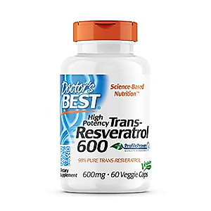 Doctor's Best Trans-Resveratrol 600, Non-GMO, Vegan, Gluten Free, Soy Free, 600 mg, 60 Veggie Caps (DRB-00416)