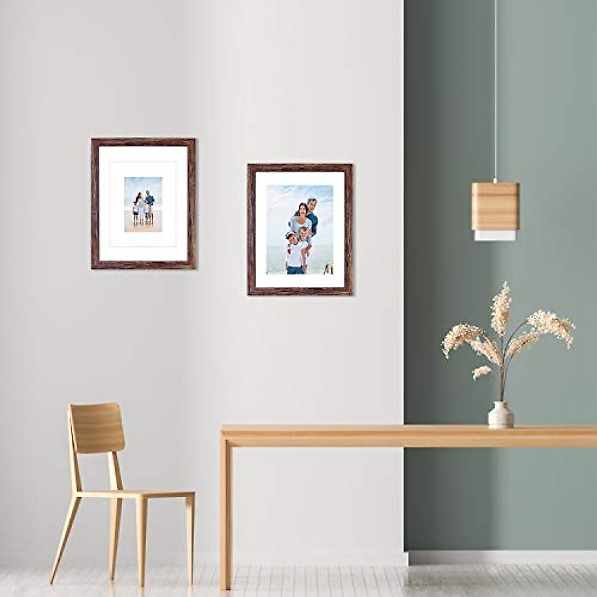 Q.Hou 11x14 Picture Frames Wood Patten Rustic Brown Set of 2, Each Frame with 2 Mats,Display A4 or Five 5x7 Photos with Mat & 11x14 Picture Without Mat for Wall Mount (QH-PF11X14-BR)