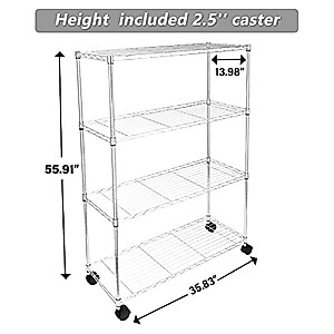 YSSOA 4-Tier Heavy Duty Storage Shelving Unit,Chrome,36L x 14W x 54H inch,2-Pack