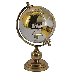 CosmoLiving by Cosmopolitan Aluminum Metal Globe with Tiered Base, 7" x 6" x 10", Gold