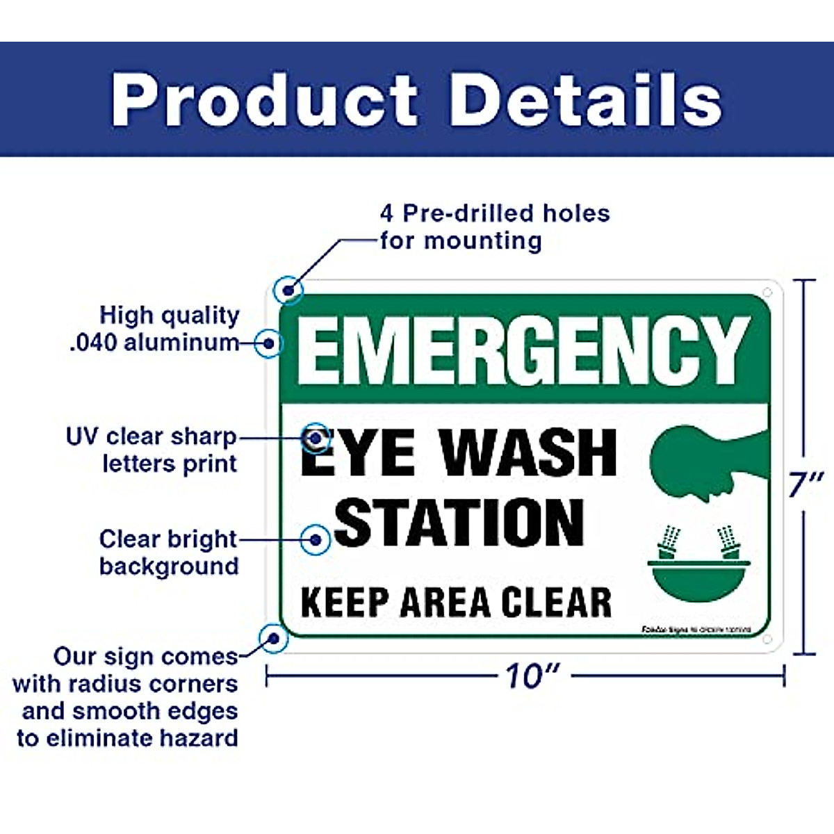 (2 Pack) Emergency Sign, Eye Wash Station Sign, Keep Area Clear Sign, 10 x 7 Inches .40 Rust Free Aluminum, UV Protected, Weather Resistant, Waterproof, Durable Ink，Easy to Mount