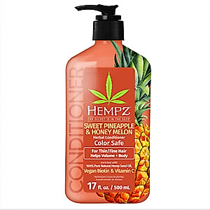 Hempz Biotin Conditioner - Sweet Pineapple & Honey Melon - For Thin/Fine Hair Growth & Strengthening of Dry, Damaged and Color Treated Hair, Hydrating, Softening, Moisturizing - 17 FL OZ