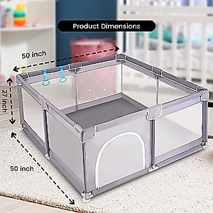 Baby playpen for Babies and Toddlers – Perfect for Indoor and Outdoor Activities – 50 x 50 Inch Internal Space - Foldable with Anti-Slip Safe Play Space - Baby Fence Play Area with Gate - Grey