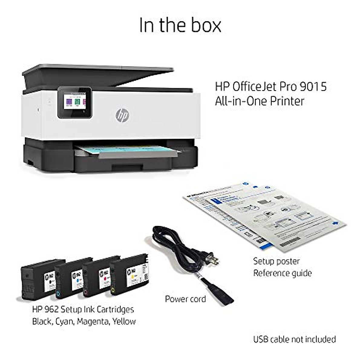 HP OfficeJet Pro 9015 All-in-One Wireless Color Printer, with Smart Home Office Productivity, HP Instant Ink, Works with Alexa (1KR42A)