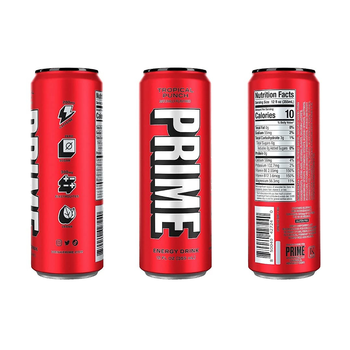 Prime Hydration Drink Energy Cans 6 Flavor Variety Sampler Pack! - 200mg Caffeine, Zero Sugar, 300mg Electrolytes, Vegan - (12 Fl Oz Cans)