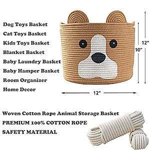 Ushang Pet Dog Toy Storage Basket, Woven Cotton Rope Animal Storage Basket Bin for Kids, Baby Toys Basket, Dog Gifts for Dog Lovers - 12" L X 10" H, Khaki