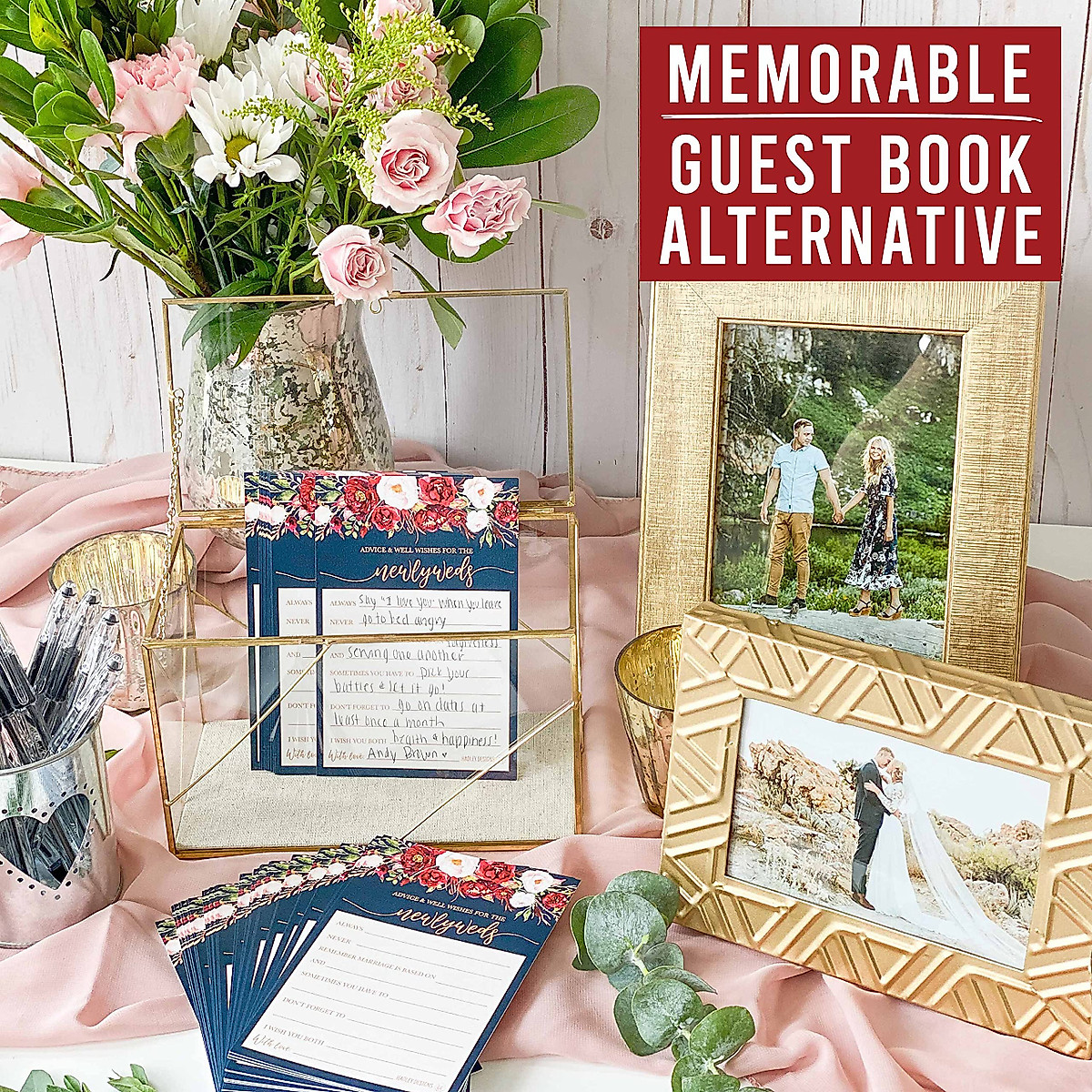 50 Floral Wedding Advice Cards For Bride and Groom, Wedding Guest Book Alternative, Advice and Wishes For The Mr and Mrs, Advice For The Bride, Bridal Shower Advice Cards, Wedding Card Boxes Reception