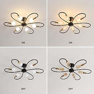 DELIPOP Sputnik Light Fixture, 6-Light Black and Gold Ceiling Light Fixture, Mid Century Modern Chandelier, Metal Semi Flush Mount Ceiling Light for Bedroom, Kitchen, Living Room, Dining Room