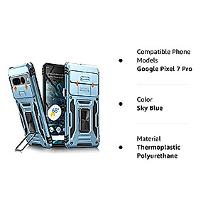 KOVASIA for Pixel 7 Pro Case, Shockproof Bumper Case for Pixel 7 Pro, with Ring Holder Kickstand for Google Pixel 7 Pro Case, Heavy Duty Protection with Sliding Camera Cover for Pixel 7 Pro, Sky Blue