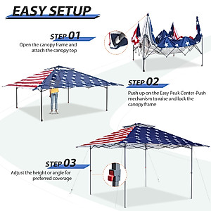 EAGLE PEAK 13x13 Straight Leg Pop Up Canopy Tent Instant Outdoor Canopy Easy Single Person Set-up Folding Shelter w/Auto Extending Eaves 169 Square Feet of Shade (American Flag)
