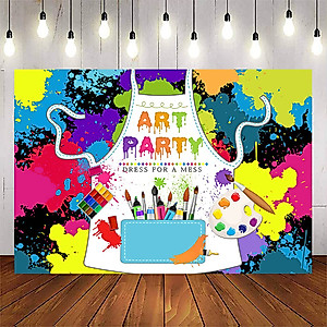 Avezano Art Party Backdrops Artist Theme Birthday Banner Decorations for Kids Art Let's Painting Dress for Mess Party Background Supplies 7x5ft