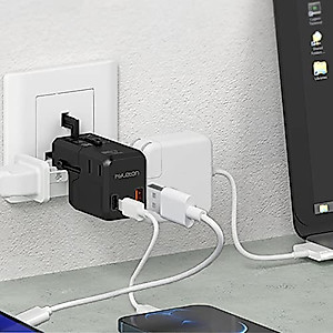 hyleton Universal Travel Adapter,20W USB C Charger Fast Charging PD QC 3.0 Port,European Travel Plug Adapter with 2 USA Socket,Includes Type A,C,G,I International Power Plug for US EU UK AUS (Black)