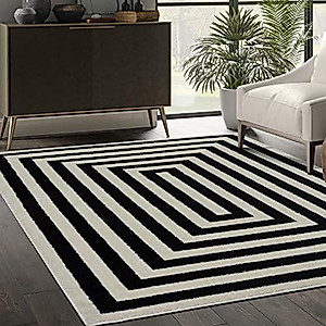 Abani Contemporary Black & Ivory 7'9" x 10'2" Area Rug, Contrasting Geometric Modern Stripe Symmetrical Living Room Carpet Rugs
