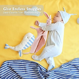 SWIMFUN Personalized Muslin Lovey Blanket, Embroidered Baby Security Blanket Bunny Comforter, Soft Sleeping Toy, Personalized Baby Gift, Custom Name