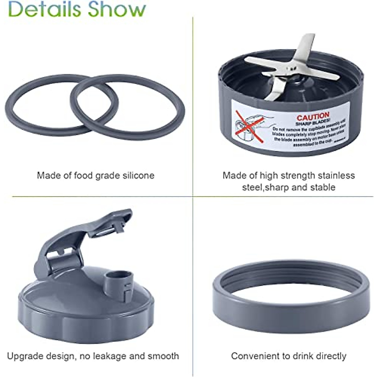 7 Pieces nutribullet Blender Cups & Blade Replacement Set 32oz Huge Cup with 1 Flip-Top To-Go Lid and 1 Lid Ring & Premium Extractor Blade with Compatible with NutriBullet 600w/900w Blender