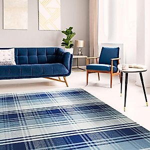 EORC Area Rugs for Living Room & Home Décor – Non-Slip Hand-Woven Wool A Blue Plaid Oriental Rug Provides Comfort & Beauty, Indoor Floor Area Rug for Bedroom, Dining Room, & Offices 5ft x 8ft, Blue