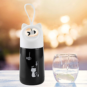 Uxsiya Animal Ear Shaped Lid Vacuum Flask Insulation Vacuum Cup for for Milk(White kitten), kitchen Home Appliances