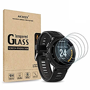 AKWOX (Pack of 4) Tempered Glass Screen Protector for Garmin Forerunner 735XT, [0.3mm 2.5D High Definition 9H] Premium Clear Screen Protective Film for Garmin Forerunner 735XT
