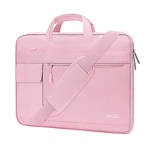 MOSISO Laptop Shoulder Bag Compatible with MacBook Pro 16 inch 2023-2019 M3 A2991 M2 A2780 M1 A2485 A2141/Pro 15 A1398,15-15.6 inch Notebook,Polyester Flapover Briefcase Sleeve Case, Pink