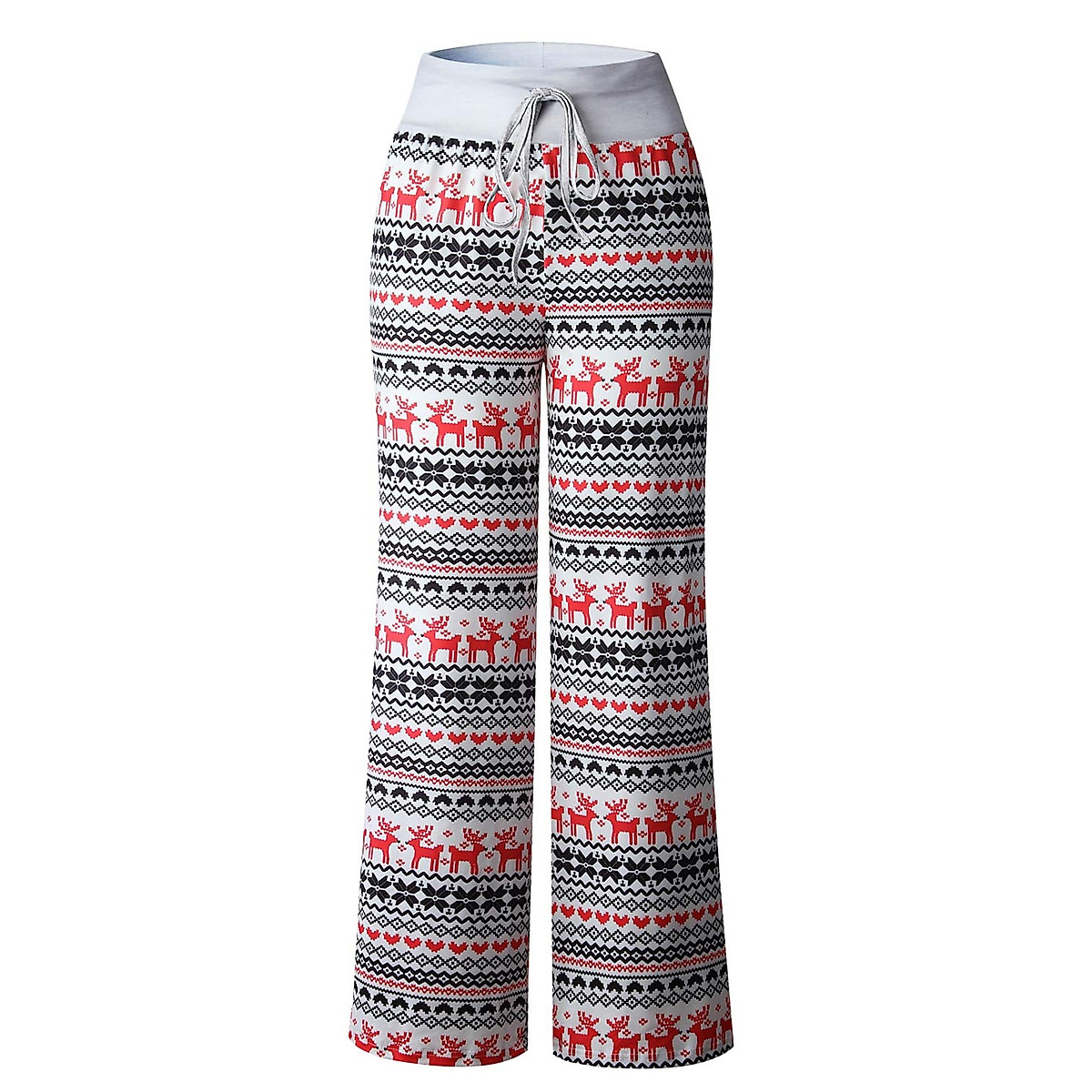 AMiERY Women's Christmas Pajamas Pants Sleep High Waisted Lounge Palazzo Pants Xmas Pajama Bottoms Pants Reindeer Medium