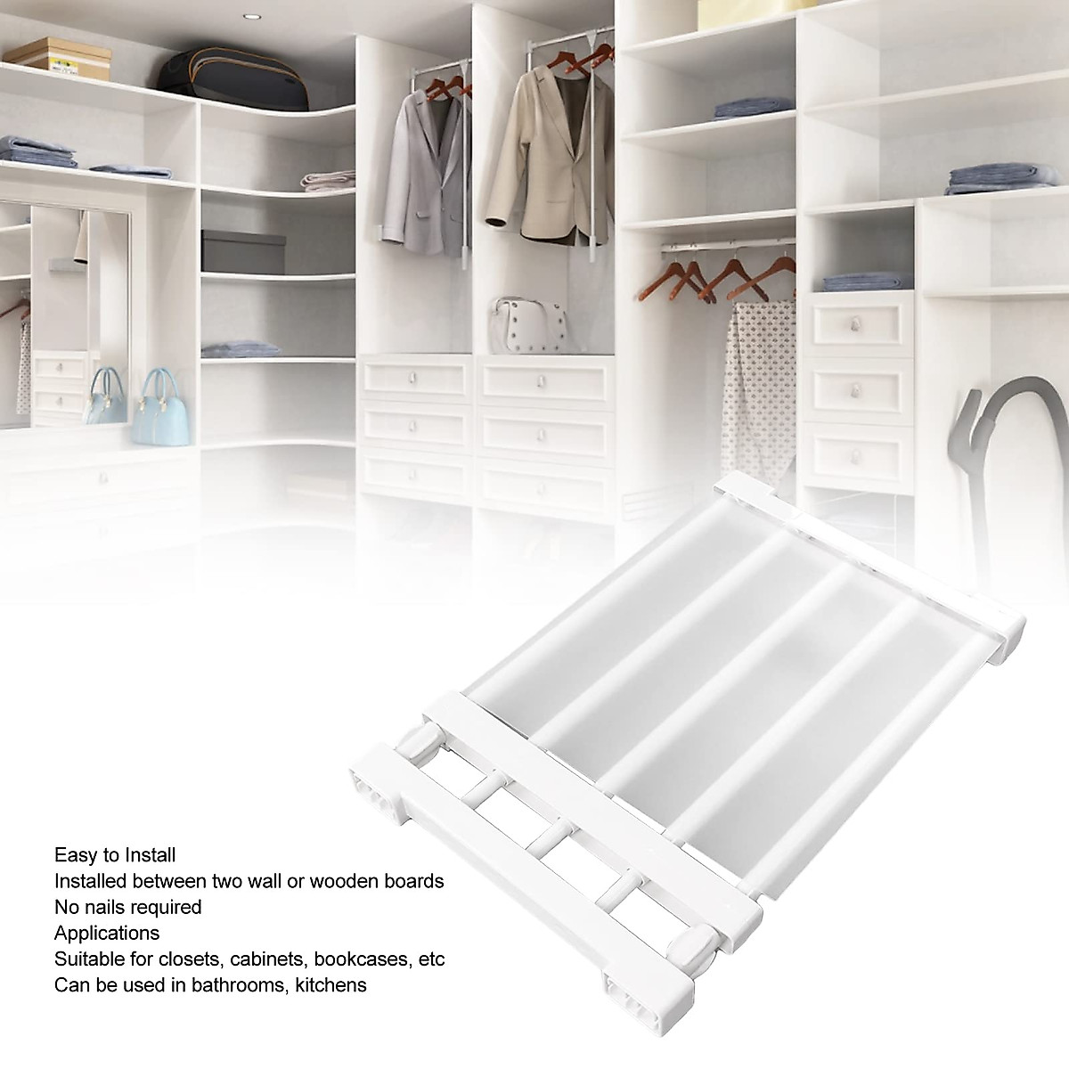 TUORE DIY Cabinet Divider Storage Rack Adding Extra Space Multifunctional Adjustable Cupboard Tension Nailless Expandable Kitchen Shelf for Cabinet (38‑55cm / 15‑21.7in Length)