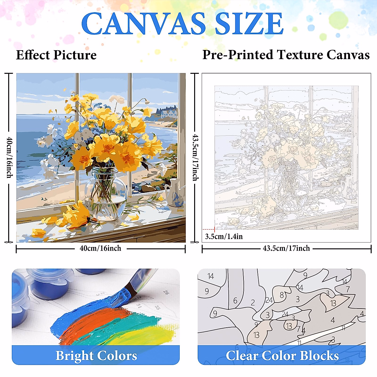 PRASIO Paint by Numbers Kit for Adults Beginner, Flowers Adult Paint by Number Kits on Canvas, DIY Acrylic Watercolor Oil Paint by Number for Adults for Home Decor Gift 16x16 Inch