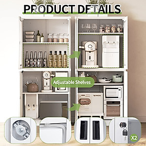 Yizosh Metal Storage Cabinet with Glass Doors - 71" Locking Display Cabinet with 2 Adjustable Shelves, 4-Tier Tall Steel Cabinet Locker for Kitchen, Living Room, Dining Room (White)