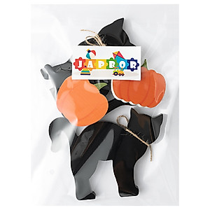 JAPBOR 4PCS Halloween Wooden Centerpieces Table Decorations, Black Cat Pumpkin Tiered Tray Set Decor, Reversible Happy Fall Halloween Party Themed Sign Wood Block Table Topper Décor for Home Kitchen