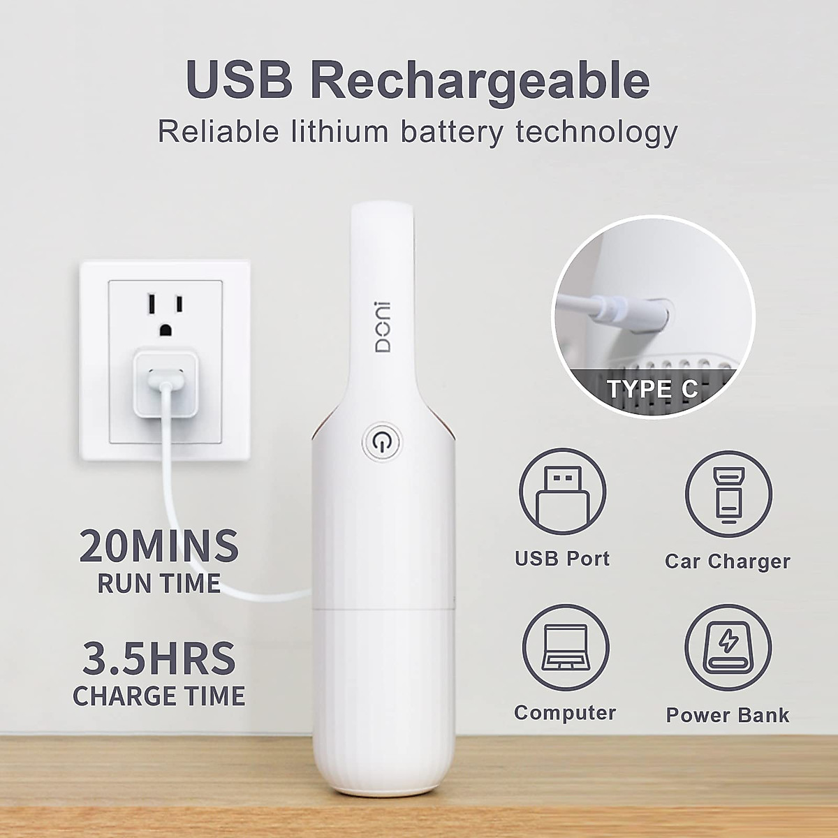 Photoncat Handheld Vacuum Cordless Car Vacuum Rechargeable Dust Busters Portable Small Hand Held Vacuuming White, Mini Vacuum Cleaner for Home, Office, Car, Pet Hair