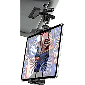 woleyi Sun Visor Car Tablet Holder, Visor Clip Tablet Mount for Car, 360° Rotation Universal Steering Wheel Tablet Clamp with 1/4'' Screw for iPad Pro Air Mini, Phone, Switch, 4.7-13" Devices/Camera