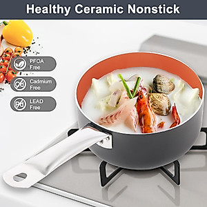 Pots and Pans Set Ultra Nonstick, Pre-assembled 7 Piece Cookware Set with Ceramic Coating, Oven Safe Handle & Premium Utensils, Gas/Induction Compatible, Dishwasher Safe & 100% PFOA Free, Dark gray