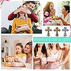 3 Pcs Cross Hanging Diamond Painting Kits for Halloween Christmas Gift DIY 5D Crystal by Number Mandala Cross Shaped Rhinestones Pendant Acrylic Mosaic Wall Painting Kit for Adults Home(Vintage)